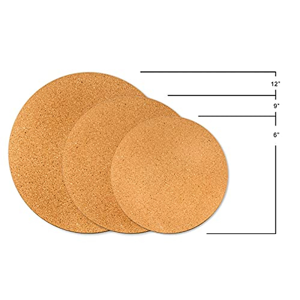 vboer Cork Trivets for Hot Dishes - 6, 9, 12 Inch Diameter, 0.6 Inch Extra Thick, Set of 3 -, Plant Coasters, Hot Pads for Kitchen Pots, Pans, Kettle, Round Placemats