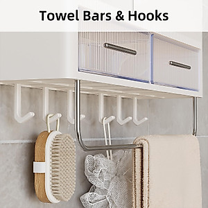 LURIVA Plastic Bathroom Shelves with 2 Drawers & Towel Bar, No Drilling, Bathroom Organizers and Storage, Over Toilet Storage, Wall Mount Shower Organizer, Shower Caddy, Bathroom Wall Cabinet