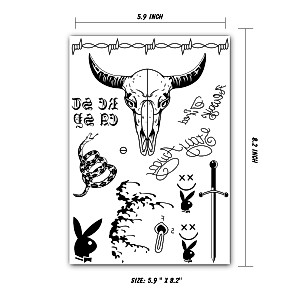 Temporary Face Tattoos, Playboy Bunny Tattoo Prisoner Tattoos, Fake Barbed Wire Tattoo Sticker Set for Halloween Costume