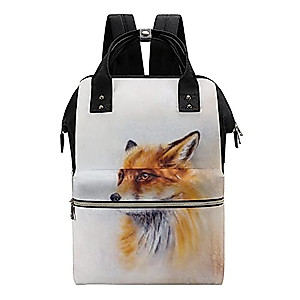 Painting of Wild Fox Diaper Bag Backpack Large Capacity Mommy Bags Multifunction Nappy Bag Travel Back Pack Black-Style