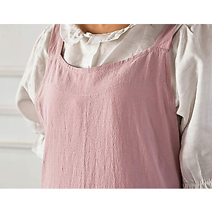 NEWGEM Cotton Linen Cross Back Apron for Women with Pockets for Baking Painting Pink with Waist Ties