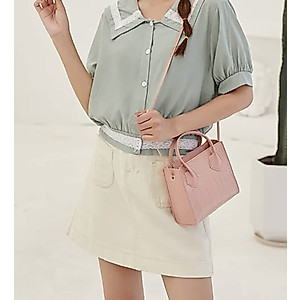 Women Tote Handbag Top Handle Small Mini Handbag for Women/Purses and Handbags for Women Top Handle Purses and Handbags with PU Leather and Adjustable Strap (Pink)