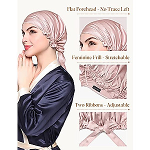 LilySilk Silk Sleeping Cap for Hair Stretchy -Night Cap- for Women 100 Real Silk Bonnet Sleep Cap- for Curls (Rosy Pink)