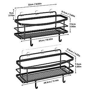 ODesign Shower Caddy Storage with Removable 4 Hooks Adhesive Shower Shelf Basket No Drilling Rustproof Kitchen Spice Racks Bathroom Organizer - 2 Pack (Black)