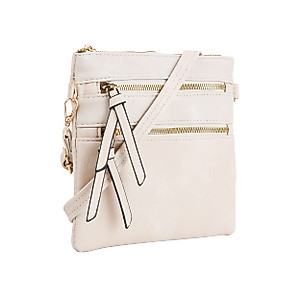 DELUXITY Essential Casual Functional Multi Pocket Double Zipper Crossbody Purse Bag for Women (Dark Taupe)