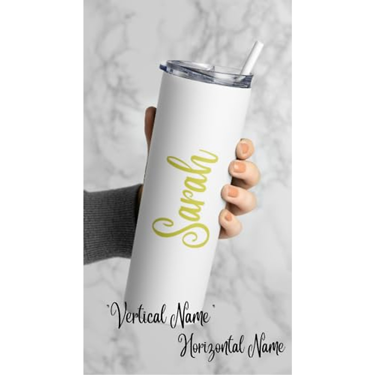 Custom Name Tumbler – 20oz Stainless Steel Personalized Cup with Vinyl Name – Insulated Travel Mug with Lid – Gift for Her, Him, Teachers, Bridesmaids