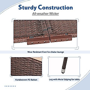 JOIVI Outdoor Chaise Lounge Chair, 3 Piece Patio Pool Lounge Chairs with Coffee Table & Covers for Outside, Rattan Reclining Chaise Lounger with Adjustable Backrest and Removable Beige Cushion