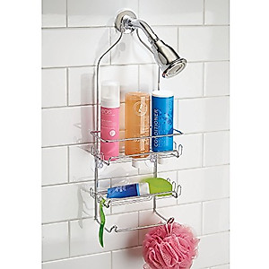 iDesign Milo Metal Wire Hanging Shower Caddy, Baskets and Towel Bar for Shampoo, Conditioner, and Soap with Hooks for Razors, Towels, and More, 9" x 4.5" x 21.25", Set of 2 - Chrome