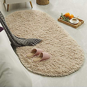 Goideal Oval Shaggy Bedroom Rug 2.6 x 5.2 Feet Fluffy Area Rugs for Girls Boys Kids Room Nursery Floor Carpet Home Decoration, Light-tan