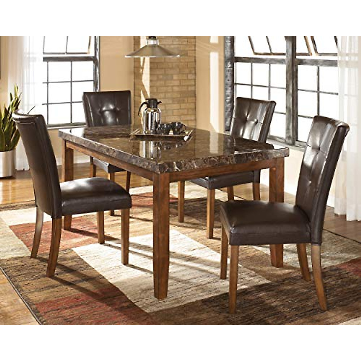 Signature Design by Ashley Lacey Traditional Faux Marble Dining Table, Medium Brown