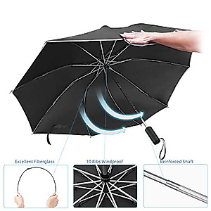 UVANTI Umbrella Windproof Travel Umbrellas - 10 Ribs Wind Resistant Compact Light Small Mini Upside Down Inverted Folding Reverse Strong Portable - Car Backpack Purse Umbrellas for Rain - Men Women
