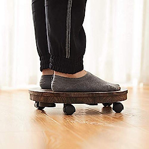 SINOBEST Wood Plant Caddy, Heavy Duty Rolling Planter Dolly with Rotating Casters, Movable Flower Pot Stand, Round Plant Rack with Wheels (10 Inch)