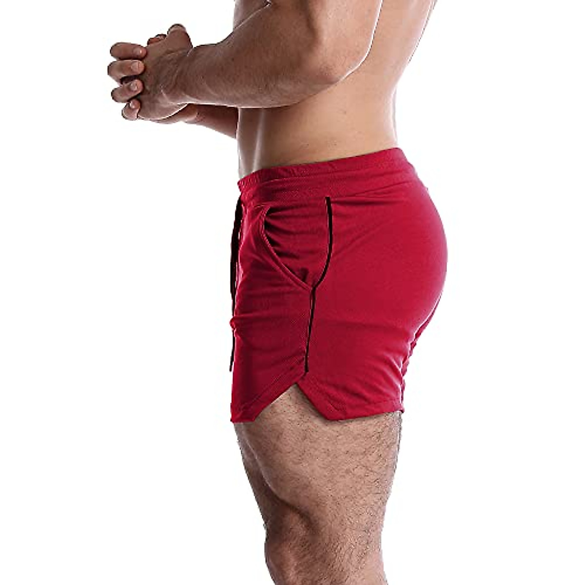 Men's 5 Inch Inseam Workout Shorts Athletic Gym Shorts Bodybuilding Short Shorts Casual Running Shorts Red US L