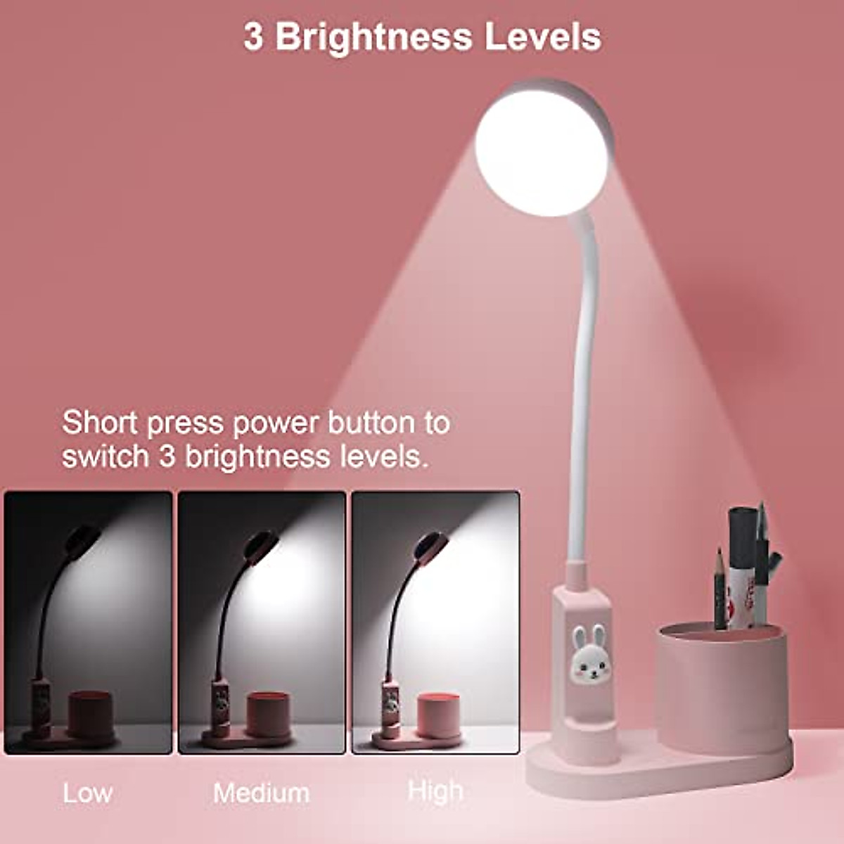 Kids Cute Kawaii Desk Table Lamp, Rechargeable Mini Portable Aesthetic Desk Lamp Desk Light with Star Projection & Pen Holder, Kawaii Desk Accessories for Kids Reading Home, Dorm as Best Gift.