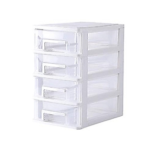 Zerodeko Storage Drawers 4 Layers Plastic Drawer Type Storage Closet, Transparent Desktop Storage Organizer Portable Mini Cosmetics Storage Cabinet for Office, Home, Dorm (White) Plastic Drawers