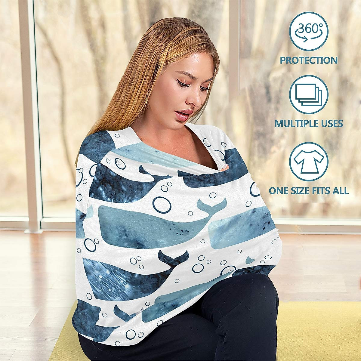 Nursing Cover Breastfeeding Scarf Whale- Baby Car Seat Covers, Stroller Cover, Carseat Canopy (j)