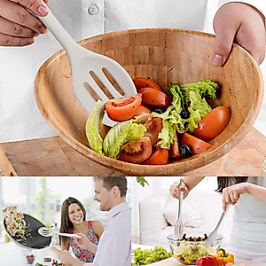 Silicone Cooking Spoons, Heat Resistant Large Silicone Pasta Slotted Spoon Solid Basting Spoon set for Nonstick Cookware, BPA Free Black Kitchen Silicone Spoons set for Mixing, Serving, Draining White