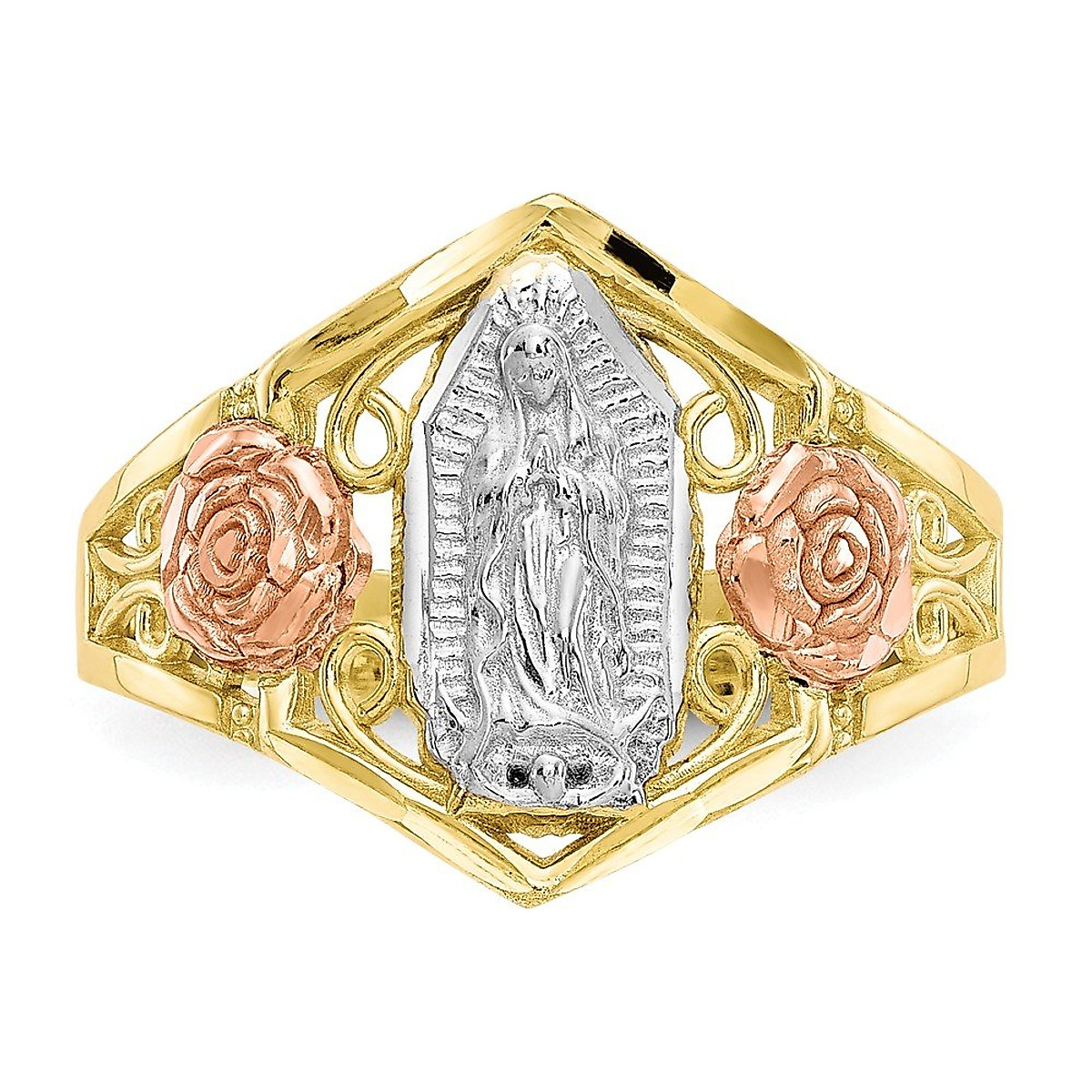 Sonia Jewels Size - 10-10k Yellow & White Two Tone Gold Our Lady of Guadalupe Virgin Mary Ring (3 to 15 mm)