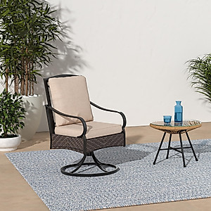 PHI VILLA Patio Swivel Dining Chairs Set of 4, Contemporary Heavy Duty Outdoor Wicker Metal Dining Chairs, Gentle Rocking Patio Furniture Chair with Cushions for Family Deck Garden Lawn Yard