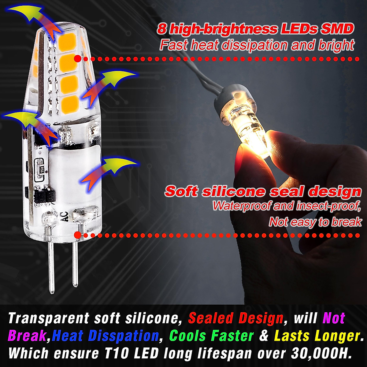 G4 LED Bulb 2W 2700K Warm White AC/DC 12V 10W-20W T3 JC Type Bi-Pin G4 Base Halogen Bulb for Outdoor Landscape Path Lighting Under Cabinet Puck Lights Chandelier RV Camper Boats,No-Flicker,10 Pack