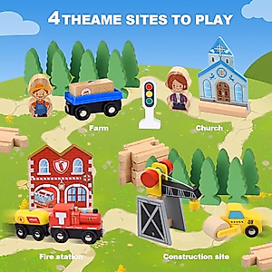 TOY Life Train Set 60pcs Wooden Train Set with Crane, Wooden Train Tracks Toy Train Set for Toddlers 2-4 3-5, Kids Toys for 3 Year Old Boys - Fits Thomas Brio Melisa Chugginton Train Track Set