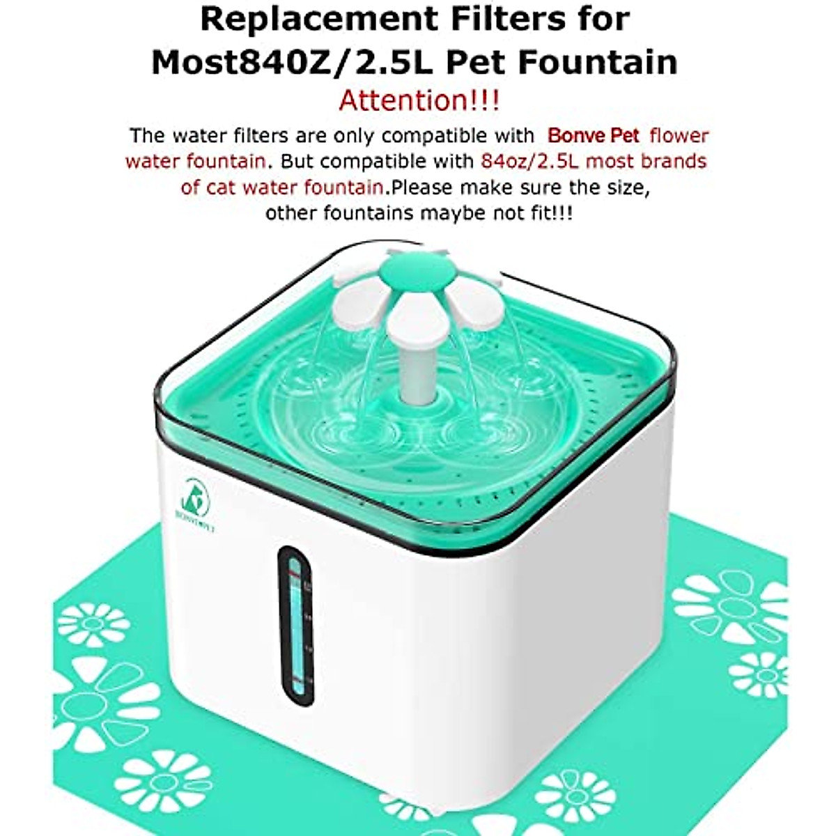 Bonve Pet 6-Pack Replacement Filters for Cat Fountain, Pet Water Fountain Filters, Activated Carbon Filters, Replacement Pet Water Dispenser Filter for Cat Dog Pets