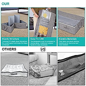 Vicyak 2 Pack Under Bed Storage Containers, 54L Large Capacity Linen Foldable Waterproof Storage Bins with Clear Window and 4 Reinforced Handles, Organizer Bags for Clothes, Blankets and Shoes