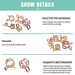 QTEATAK 60 Pcs Fuel Silicone Vacuum Hose Spring Band Type Action Pipe Clamp Low Pressure Air Clip Clamp SIZE: 6mm 9mm 10mm 12mm 14mm 15mm