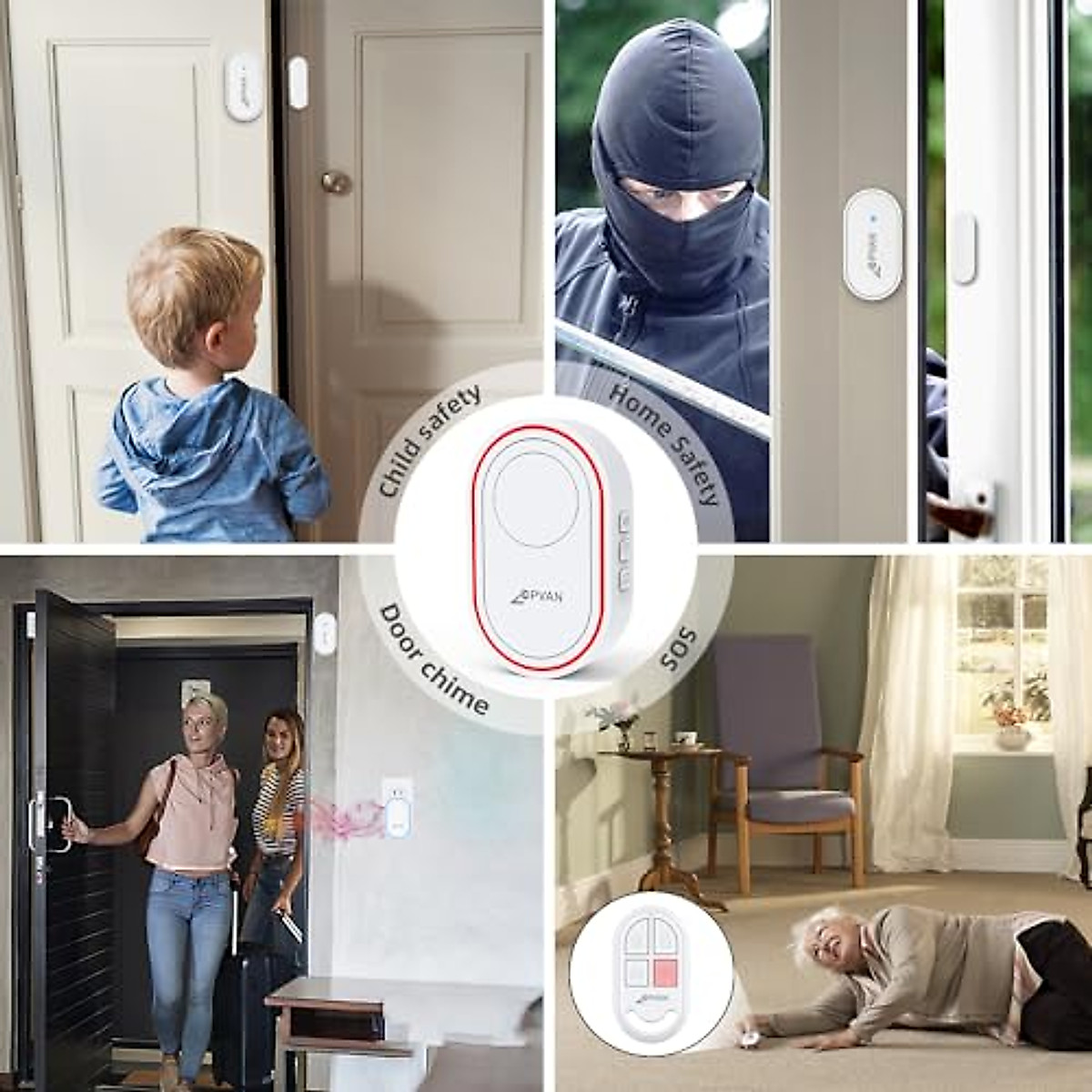 CPVAN CP7R Door Chime, Smart Door Window Alarm Sensor with APP Alert, Remote Control, 2.4 GHz Wi-Fi Base Station Alarm Siren for Kids Elders Safety Compatible with Alexa, for Home House Apartment