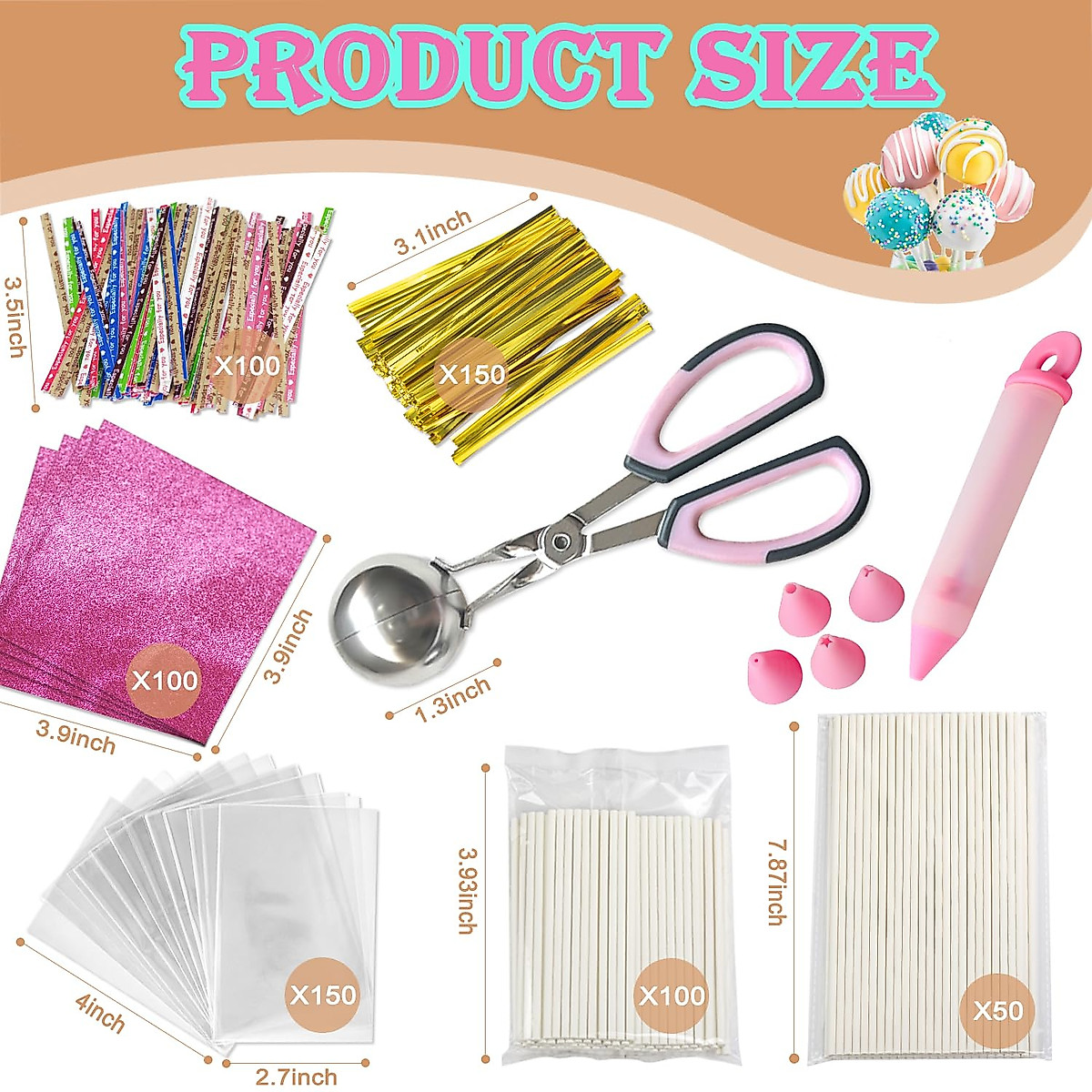652Pcs Cake Pop Maker Kit Including Cake Pop Sticks and Wrappers, Twist Ties, Cake Pop Roller, Decorating Pen, Candy Foil Wrappers, Cake Pops Bags Supplies for Lollipop, Candies, Chocolates
