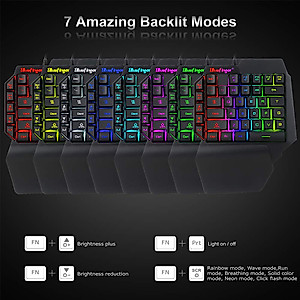One Hand RGB Gaming Keyboard and Backlit Mouse and Gaming Headset with Microphone,USB Wired Rainbow Single Hand Mechanical Feeling Keyboard with Wrist Rest Support, Gaming Keyboard Set for Game