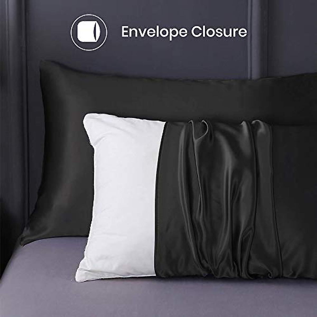 LILYSILK 2pc Silk Pillowcase Set Standard Luxury Both Sides Real 19 Momme Mulberry Charmeuse Black Standard