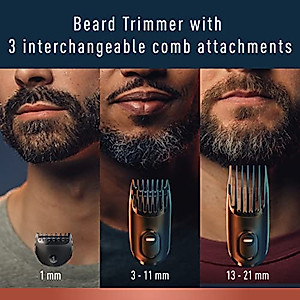 King C. Gillette Cordless Beard Trimmer for Men, Kit includes 1 Trimmer, 3 Interchangeable Combs, 1 Cleaning Brush, 1 Charger, 1 Travel Bag, BLUE