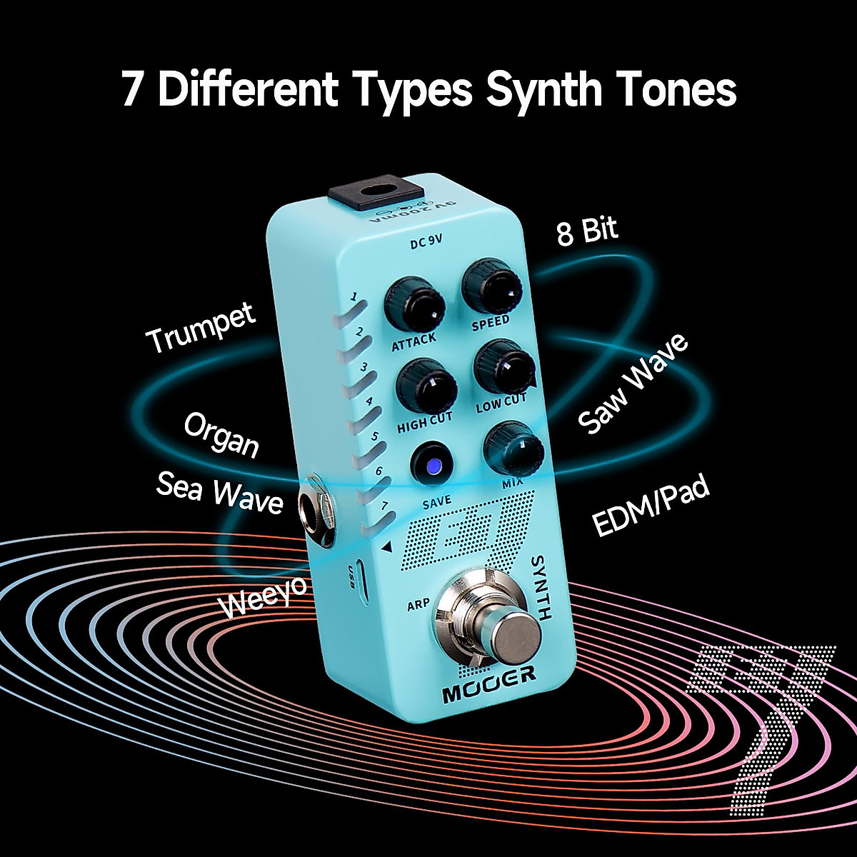 MOOER E7 Polyphonic Guitar Synth Pedal Electronic Synthesizer, 7 Guitar Synthesizer Tones with Individual Arpeggiator And 7 Preset Slots, High/Low Frequency Cut, Attack, Speed Function