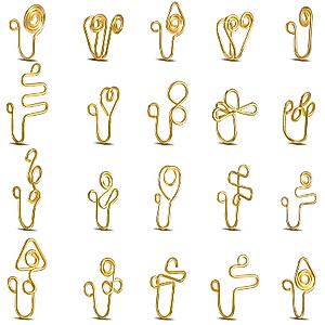 Batiyeer 20 Pieces Nose Cuffs African Nose Hoop Fake Gold Nose Ring Cuff Nose Ring Non Piercing Nose Clips Jewelry for Women Men