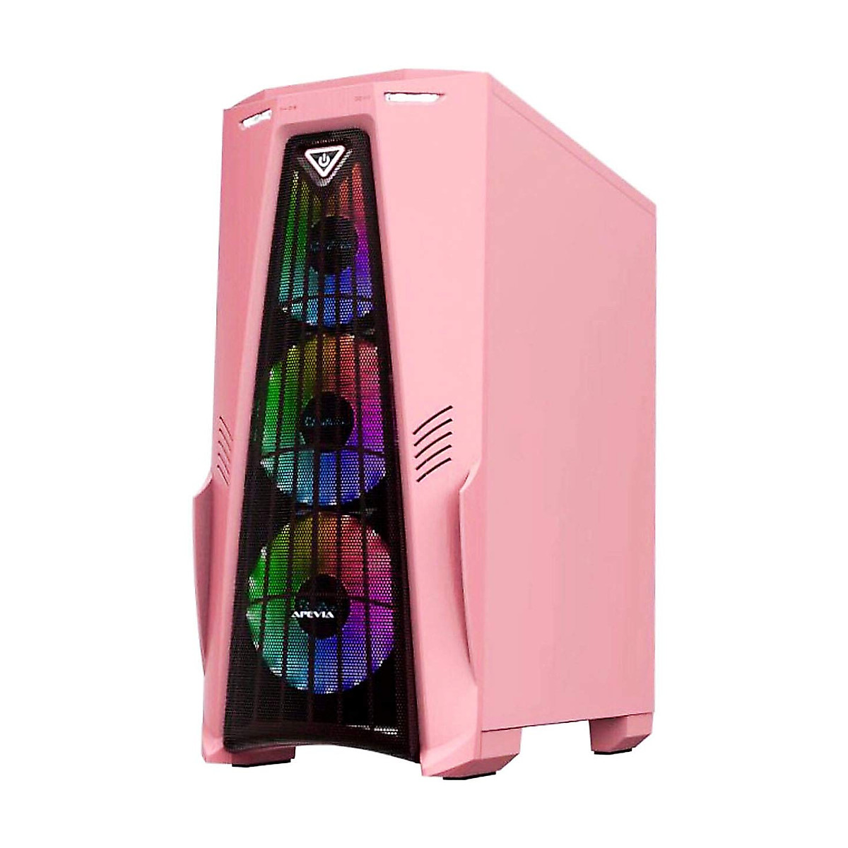 Apevia Crusader-F-PK Mid Tower Gaming Case with 1 x Full-Size Tempered Glass Panel, Top USB3.0/USB2.0/Audio Ports, 4 x RGB Fans, Pink Frame