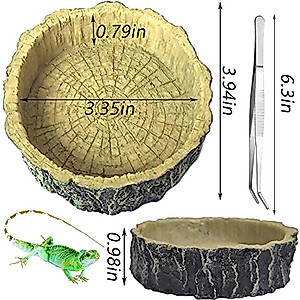 Hamiledyi 3 Pack Reptile Water Dish Food Bowl Set Resin Bearded Dragon Rock Food Feeder Dish Terrarium Bowls with Feeding Tweezers Tong for Leopard Gecko Lizard Frog Snake Chameleon Tortoise