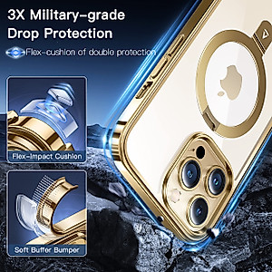 Alphex Invisible Stand Magnetic Case for iPhone 13 Pro, Official Color Match for iPhone, Compatible with MagSafe, Military Grade Shockproof Phone Cover Ring Holder Women 6.1 inch, Gold