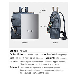 FADEON Womens Leather Backpack Purse Designer Travel Ladies Shoulder Bag Back Opening Backpack Purses for Women Blue