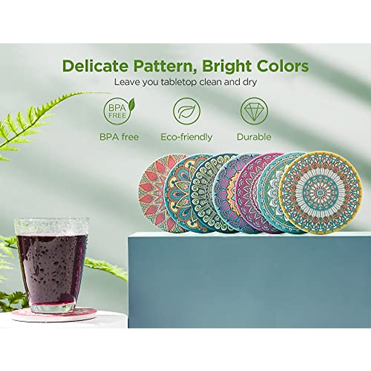 InnoGear Coasters, Coasters for Drinks Absorbent Ceramic Coasters for Coffee Table Wooden Table Cork Coasters Heat-Resistant Reusable Drink Coaster, Gift for Birthday Housewarming Kitchen Bar