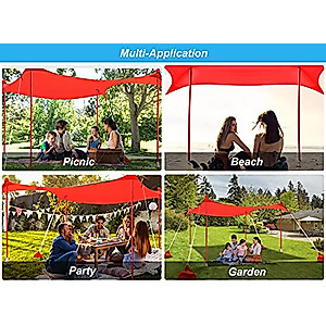 ABCCANOPY Beach Portable Sun Shelter for Beach, Camping Trips (7x7 FT, Red)