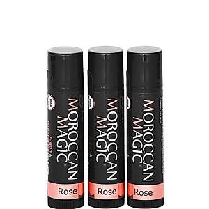 Organic Moroccan Magic Lip Balm 3 Pack | Rose Lip Balm Set | Chapsticks for Dry Lips | Made with Natural Argan, Essential Oils Lip Moisturizer and Vitamin E | Smooth Application, Non-Toxic