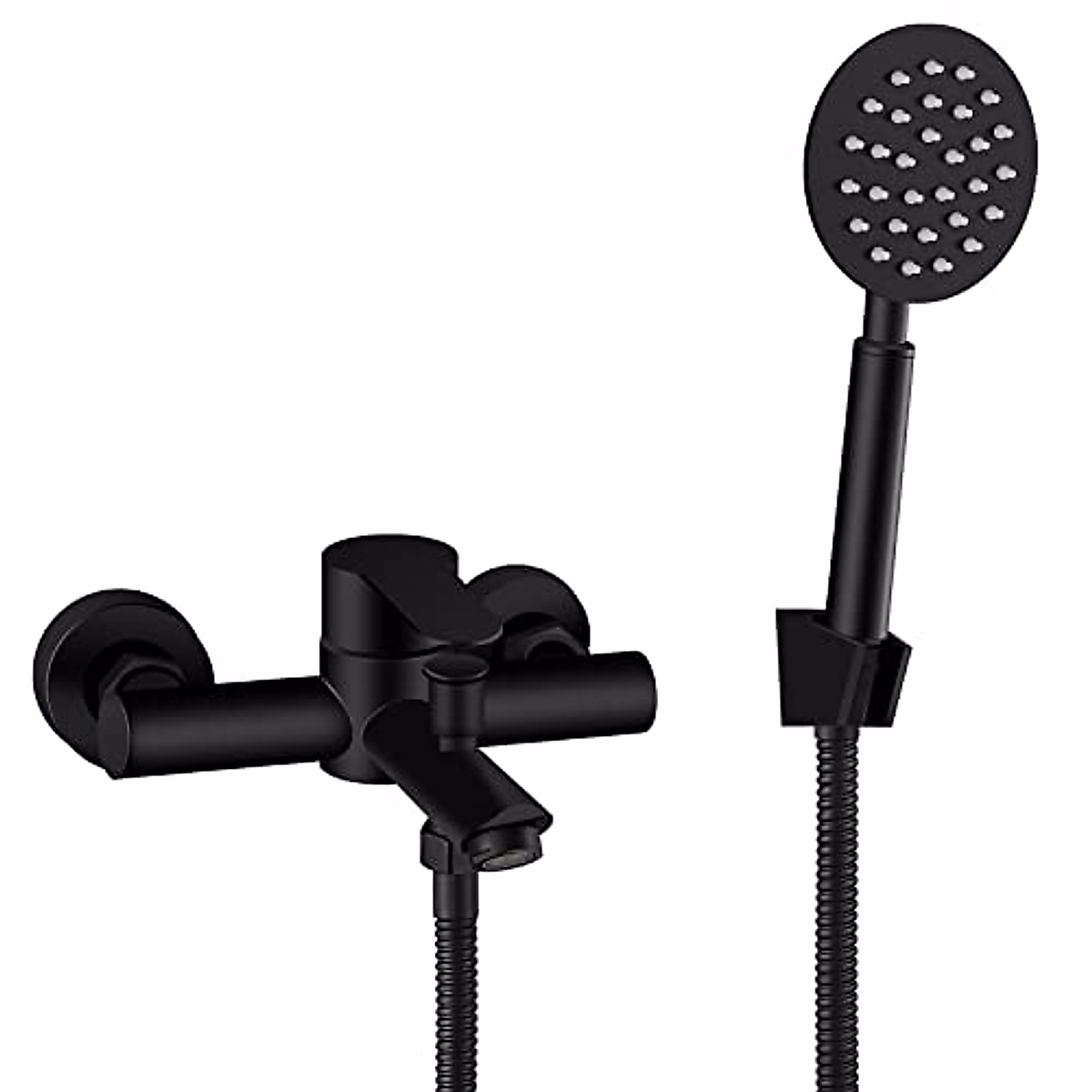 Aolemi Matte Black Wall Mount Bathtub Faucet with Handheld Sprayer Single Handle Shower Mixer Tap 6 Inch Center Bathroom Tub Faucet Stainless Steel SUS304