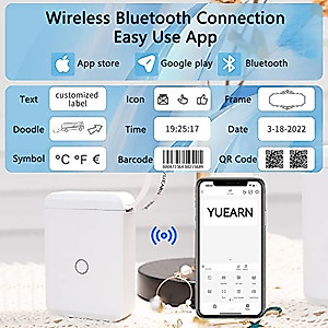 YUEARN Label Makers, D110 Bluetooth Label Maker Printer, White Mini Label Maker Machine, with Tape, Multiple Templates Label Maker, Thermal Label Maker for Storage Shipping Barcode Office Kitchen