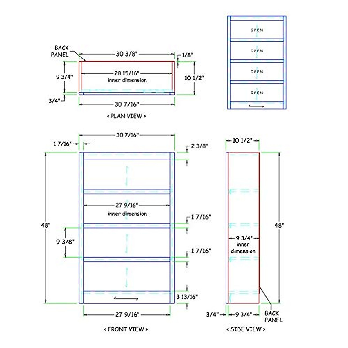 Concepts In Wood Midas Four Shelf Bookcase 48" H Medium Oak Finish