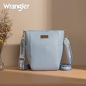 Wrangler Bucket Handbags for Women Crossbody Purse with Guitar Strap and Hobo Bag Organizer Insert Tote Oversized Blue WG67-9182BL