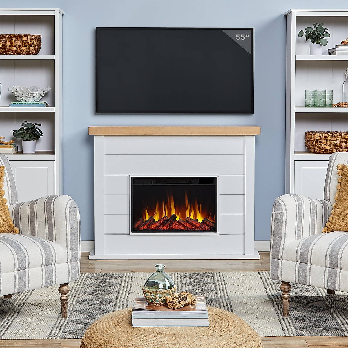Marshall 49" Slim Electric Fireplace TV Stand in White by Real Flame