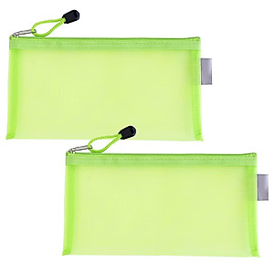 Happyupcity 2PCS Creen Mesh Nylon Storage Bag with Zipper Small Makeup Bag Toothbrush Toothpaste Cosmetic Tools Holder Portable Reusable Pocket for Travel Vacation Business Trip ColorRandom