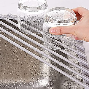 Triangle Roll-Up Dish Drying Rack - Small Foldable Silicone Coated for Sink Corner, Stainless Steel Over Sink Organizer, Drainer Caddy and Space Saver for Multipurpose Kitchen Storage (Gray)