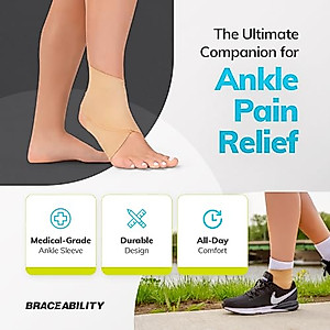BraceAbility Elastic Ankle Support Brace - Lightweight Slip on Foot and Ankle Compression Sleeve for Gymnastics, Dance, Sports, Running, Exercise, and Sprained Ankle Swelling for Women and Men (XL)